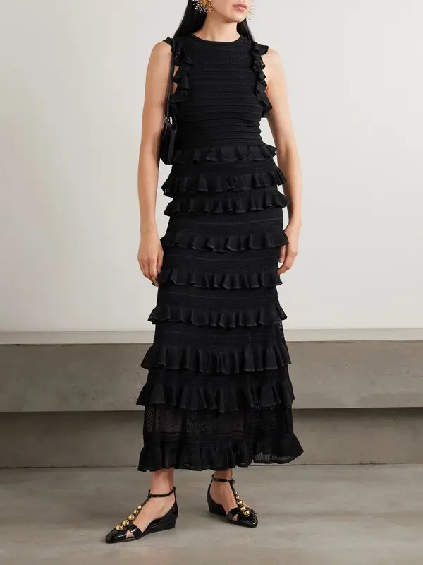 Zimmermann Luna Ruffled Knit Top - Black