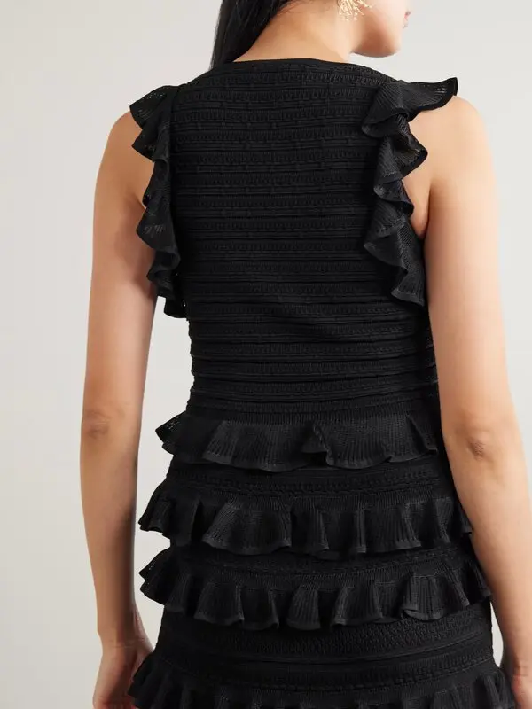 Zimmermann Luna Ruffled Knit Top - Black