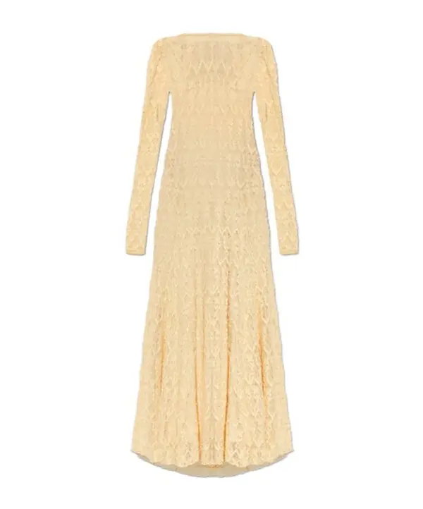 FORTE_FORTE Long-sleeve Lace Midi Dress - Honey