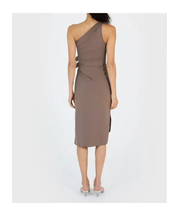 Coperni One-shoulder Flower Midi Gown Dress - Brown