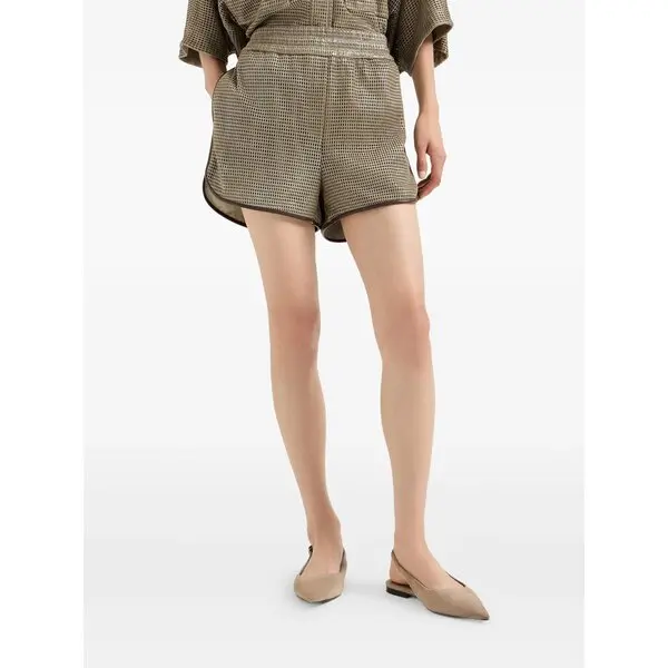 Brunello Cucinelli Sparkling Net Leather Shorts - Khaki
