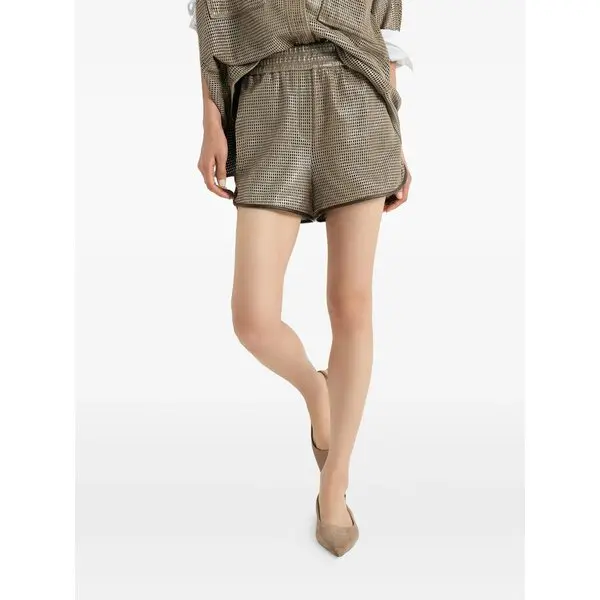 Brunello Cucinelli Sparkling Net Leather Shorts - Khaki