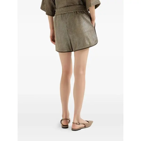 Brunello Cucinelli Sparkling Net Leather Shorts - Khaki