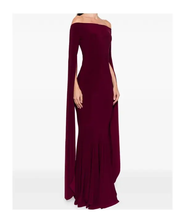 Norma Kamali Off-shoulder Fishtail Gown With Ribbon Sleeves