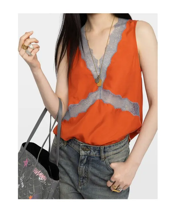Zadig&Voltaire Tasao Silk Camisole With Lace Embellishments