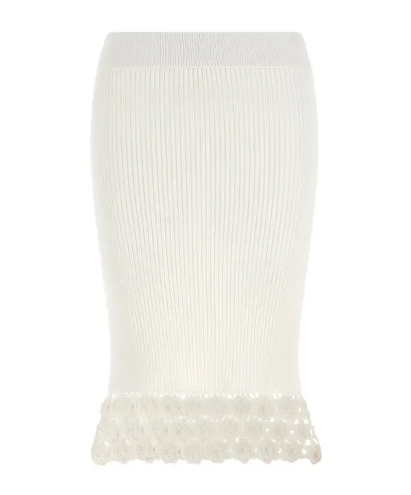 GANNI Ribbed Knit Midi Skirt With Crochet Hem