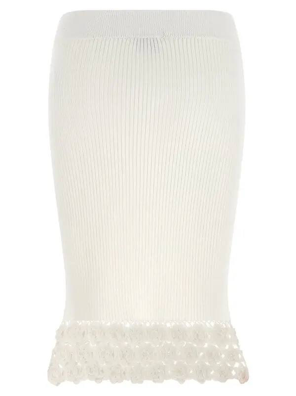 GANNI Ribbed Knit Midi Skirt With Crochet Hem