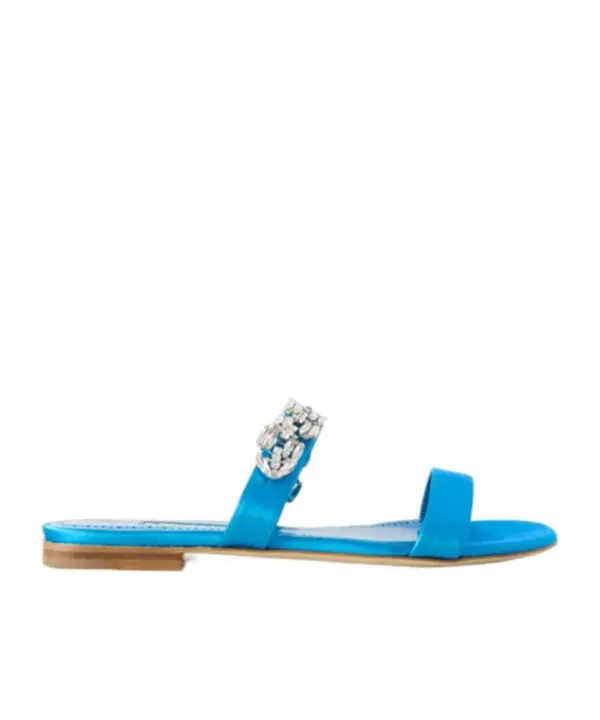 Manolo Blahnik Embellished Crystal Satin Flats - Blue