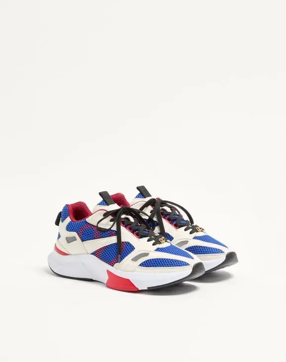 Valentino Garavani Demivee Sneakers In Mesh And Suede - White/blue