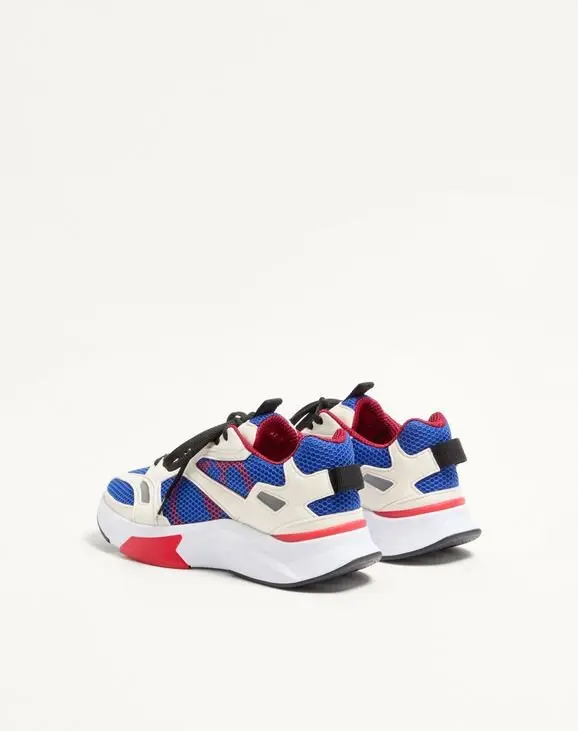 Valentino Garavani Demivee Sneakers In Mesh And Suede - White/blue