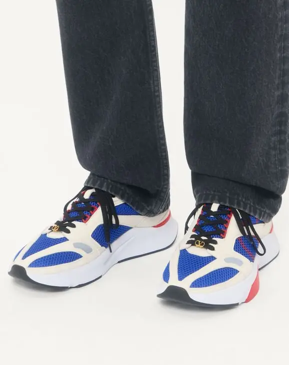 Valentino Garavani Demivee Sneakers In Mesh And Suede - White/blue