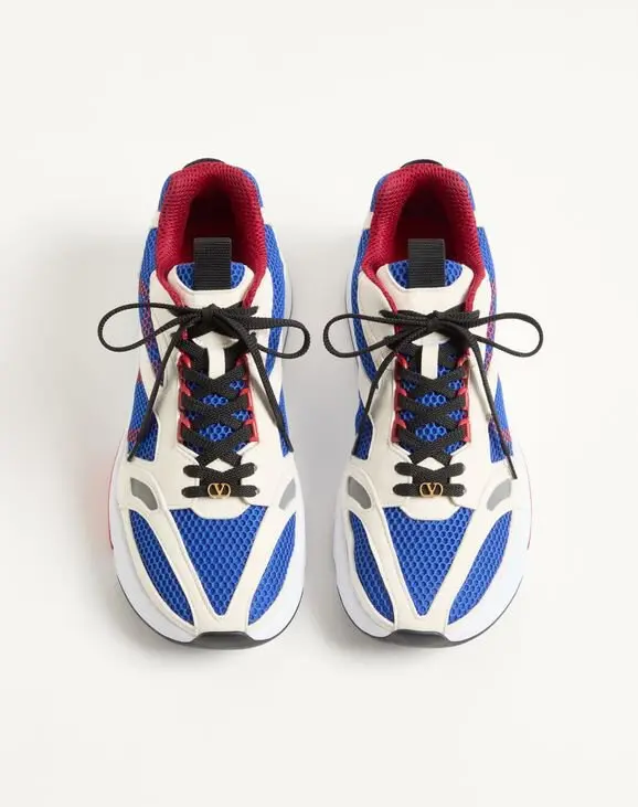 Valentino Garavani Demivee Sneakers In Mesh And Suede - White/blue