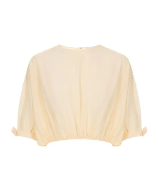 Rabanne Puff Sleeve Cropped Top With Lace Detail