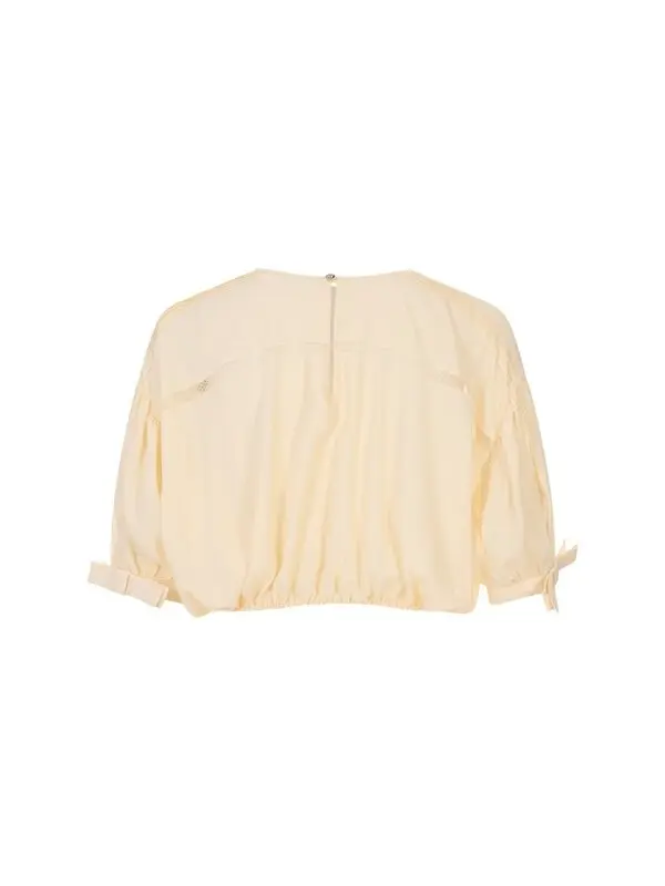 Rabanne Puff Sleeve Cropped Top With Lace Detail