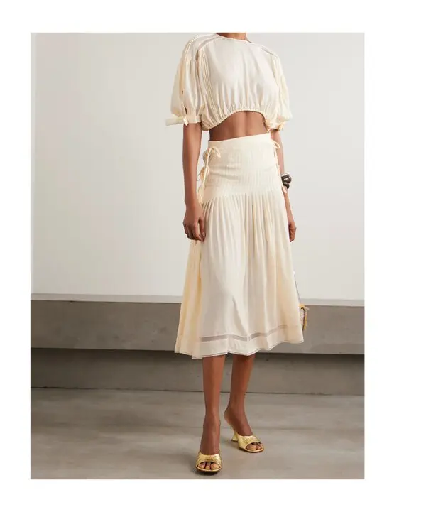 Rabanne Puff Sleeve Cropped Top With Lace Detail