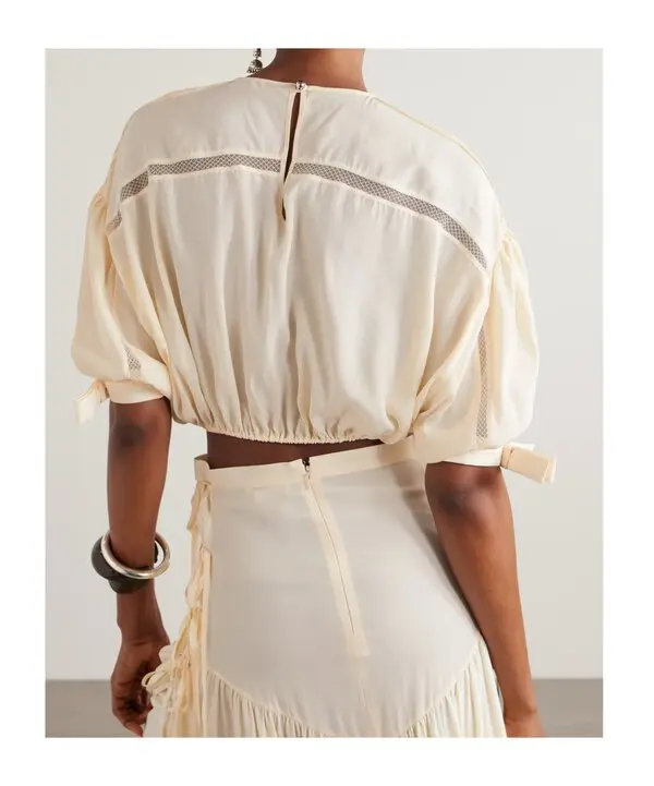 Rabanne Puff Sleeve Cropped Top With Lace Detail