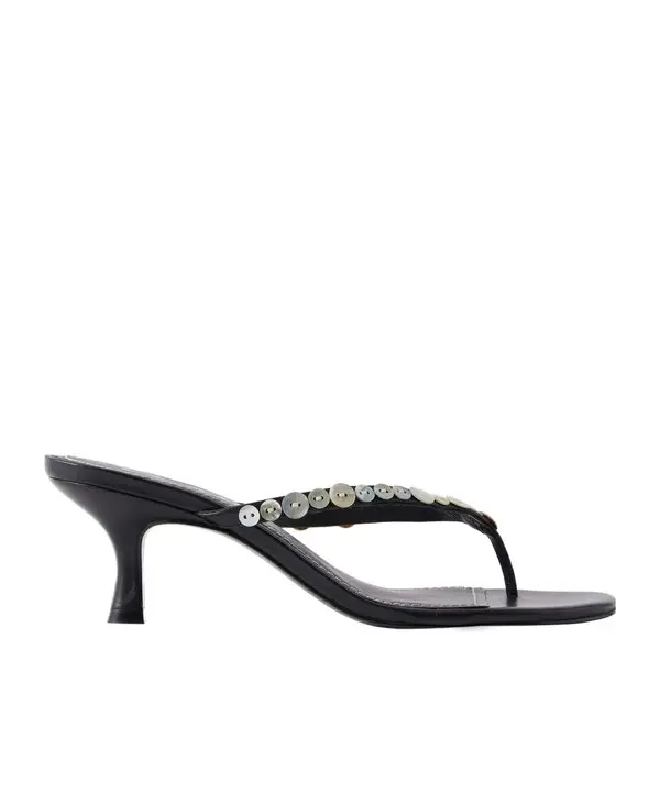 Staud Leather Kitten-heel Sandals With Mother-of-pearl Embellishment - Black