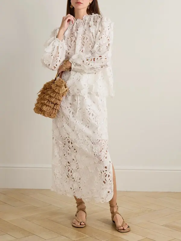 Zimmermann Patience Madeira Embroidered Midi Skirt