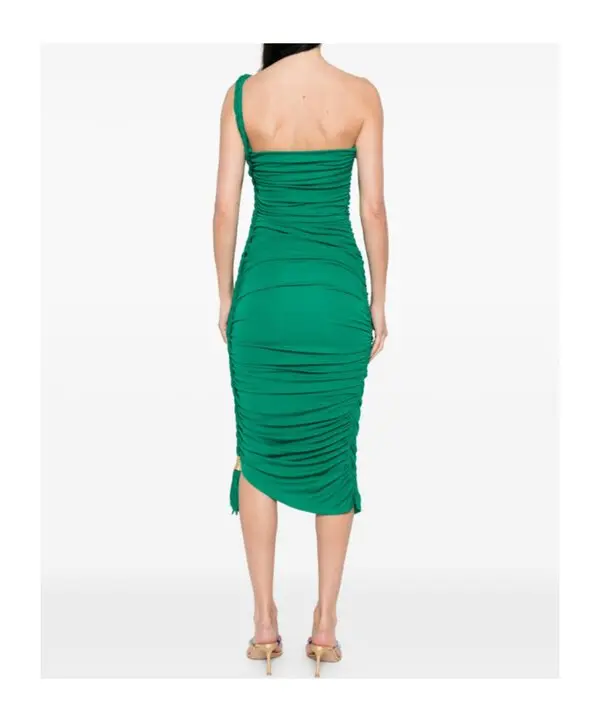 Simkhai One-shoulder Pleated Midi Dress With Tassel Embellishment