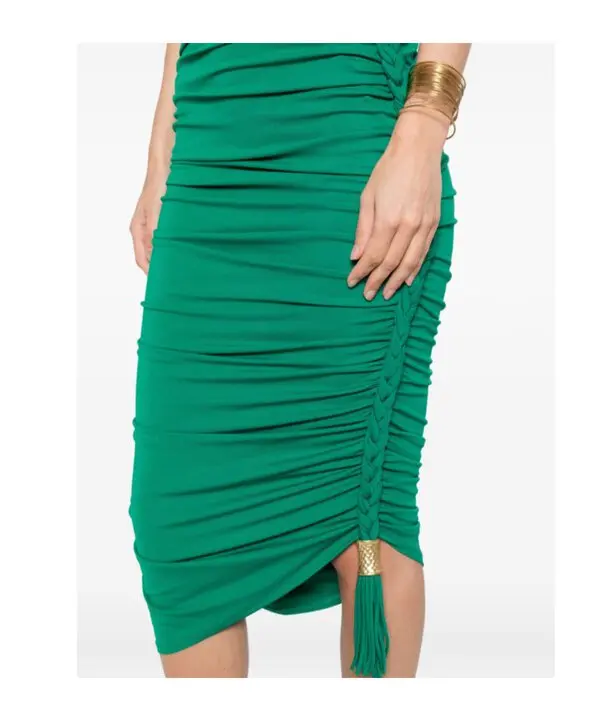 Simkhai One-shoulder Pleated Midi Dress With Tassel Embellishment