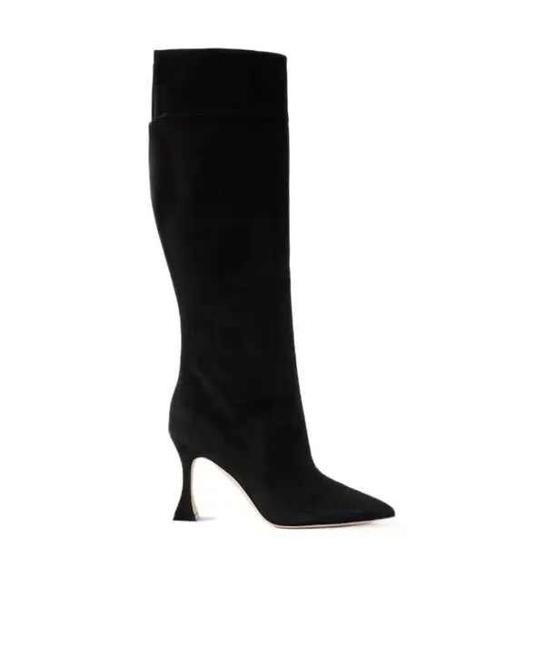 Manolo Blahnik Suede Knee High Boots With Sculptural Heel