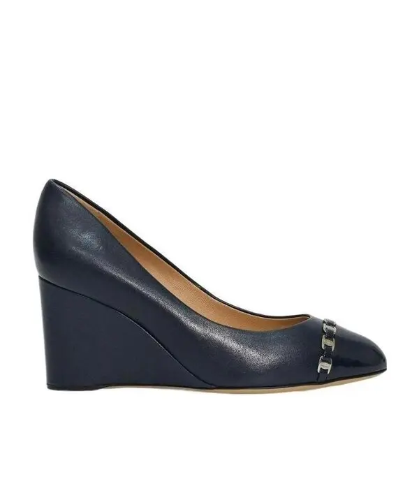 FERRAGAMO Round Toe Wedge Heels - Black