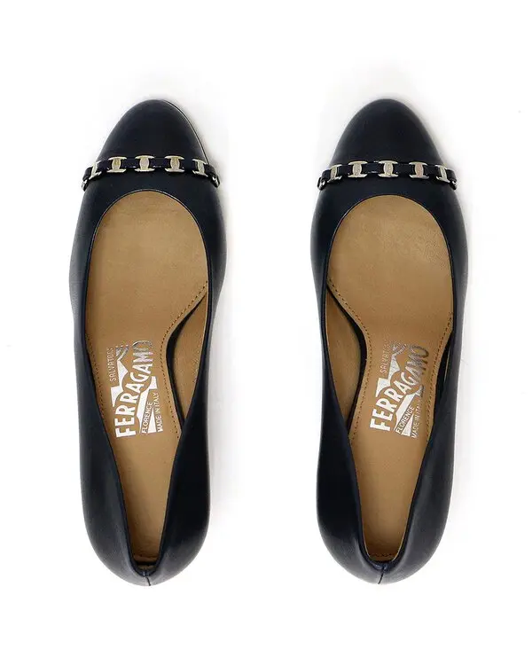 FERRAGAMO Round Toe Wedge Heels - Black