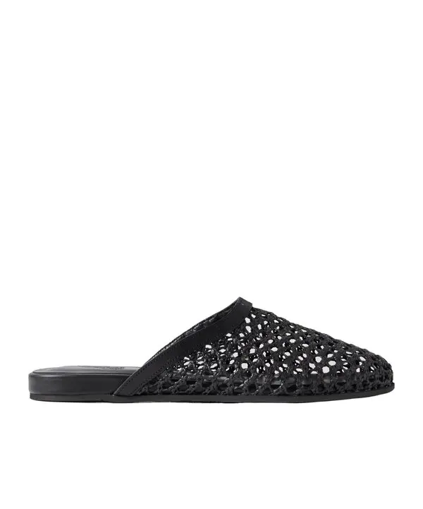ANCIENT GREEK SANDALS The Slipper Leather-trimmed Mesh Mules - Black