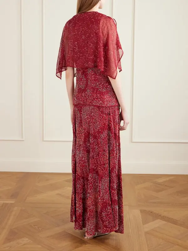 Rabanne Embellished Chiffon Cape Top - Red