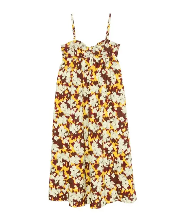 Ulla Johnson Sweetheart Neckline Midi Dress With Embroidered Floral Accents