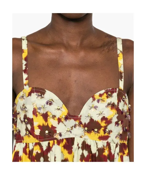 Ulla Johnson Sweetheart Neckline Midi Dress With Embroidered Floral Accents
