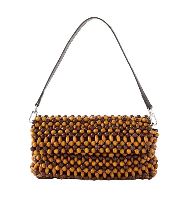 Staud Wooden Beaded Shoulder Bag - Brown