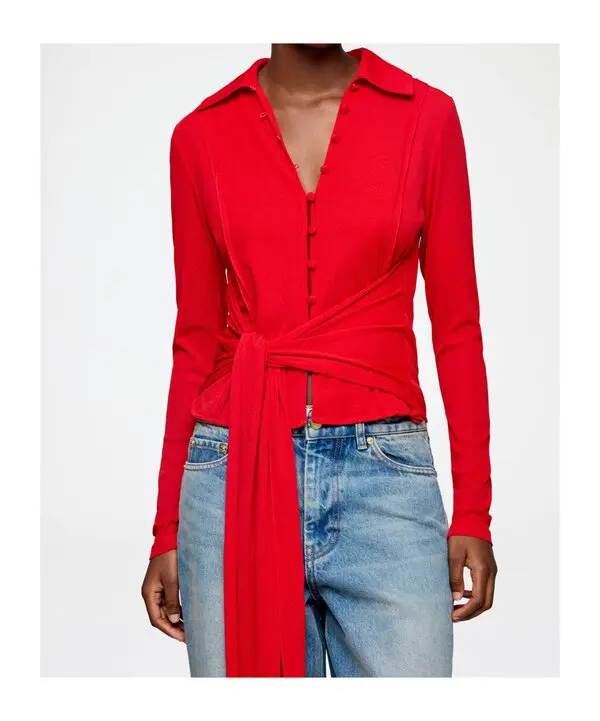 GANNI Draped Wrap Polo Top - Goji Berry