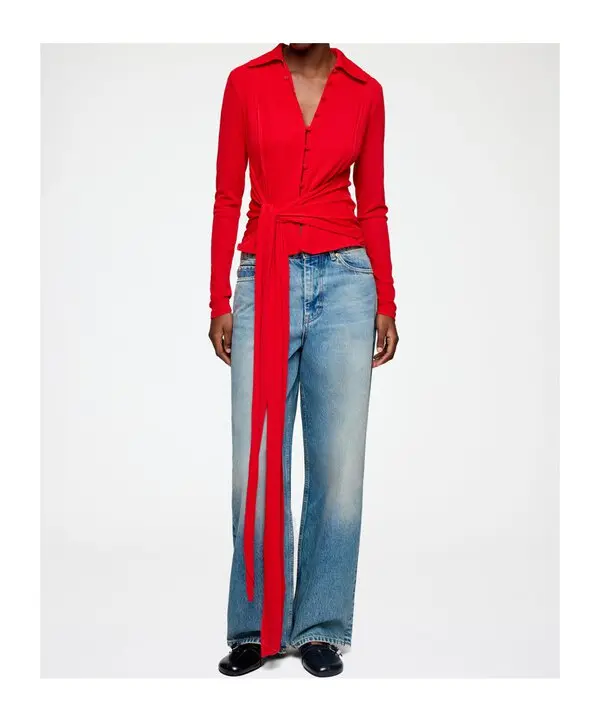 GANNI Draped Wrap Polo Top - Goji Berry