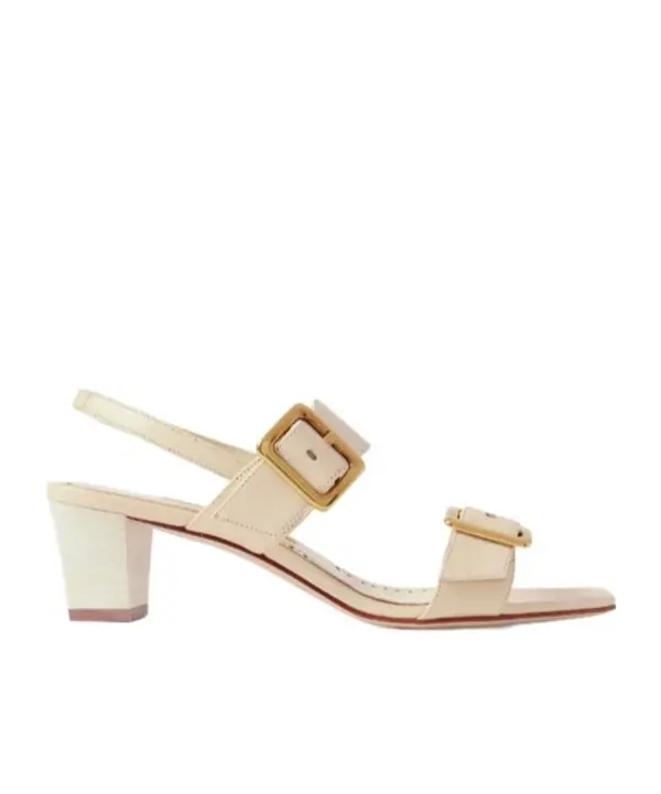 Manolo Blahnik Buckled Leather Slingback Sandals - Nude