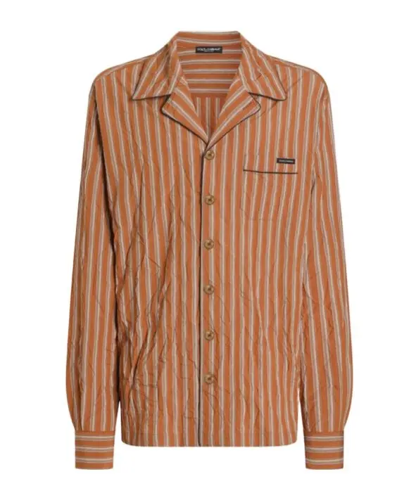Dolce & Gabbana Dolce Gabbana Crinkled Striped Vanity Shirt - Brown