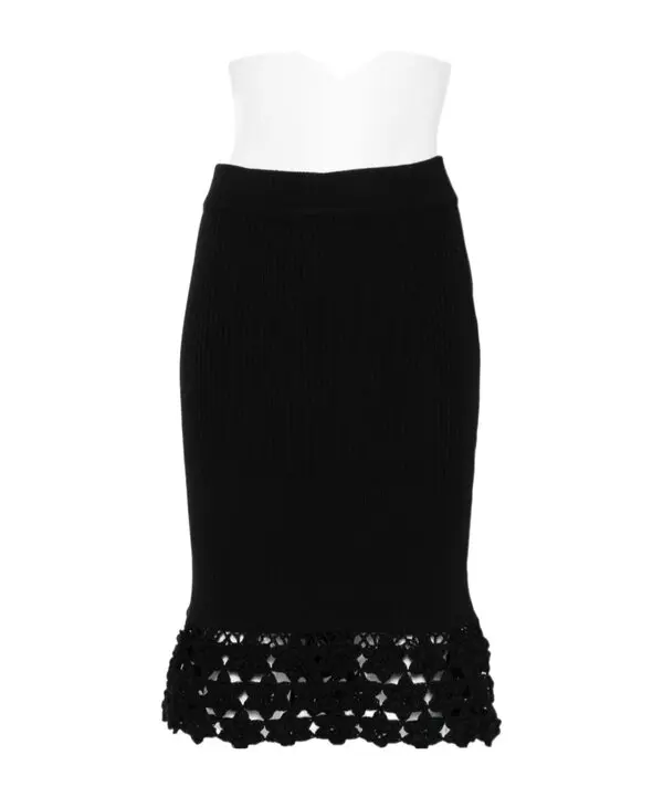GANNI Ribbed Knit Midi Skirt With Crochet Hem - Black