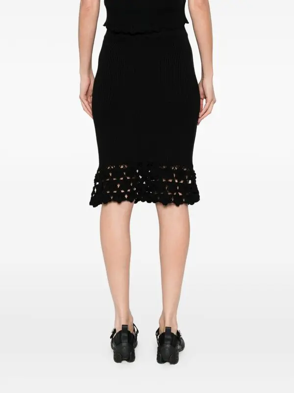 GANNI Ribbed Knit Midi Skirt With Crochet Hem - Black