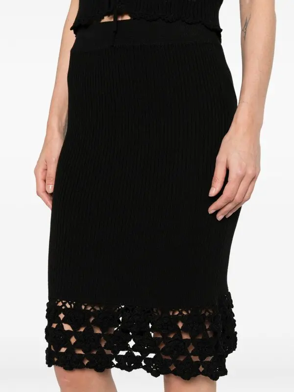 GANNI Ribbed Knit Midi Skirt With Crochet Hem - Black