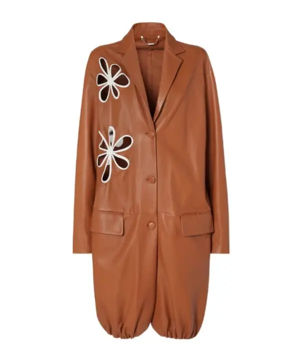 Fendi Floral Cut-out Leather Overcoat