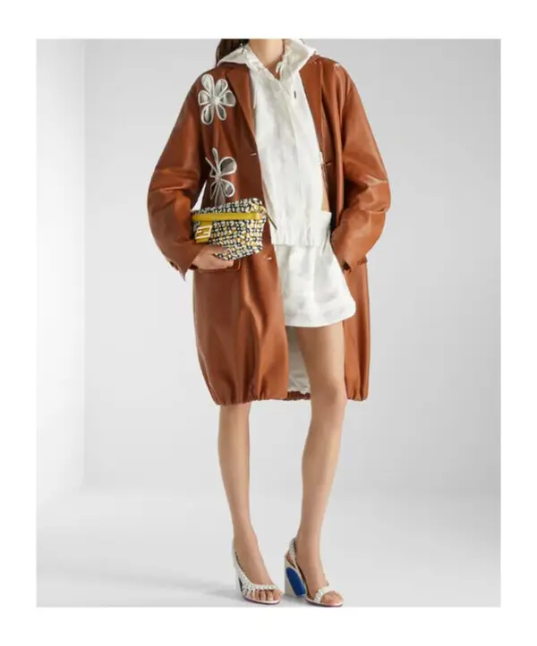 Fendi Floral Cut-out Leather Overcoat