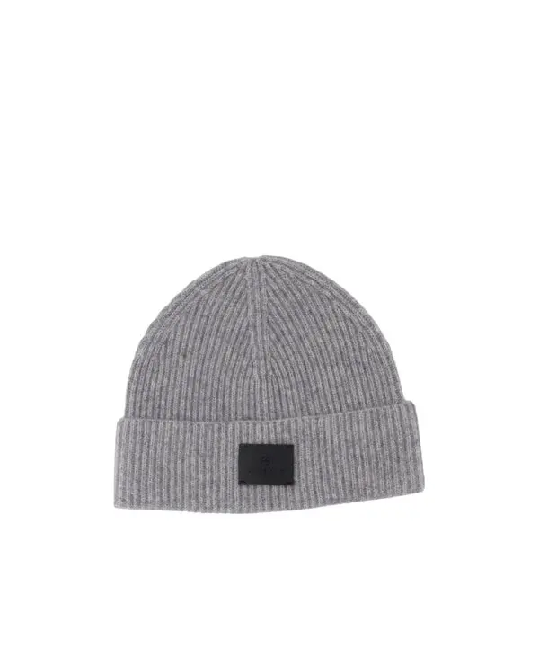 ANINE BING Ribbed Beanie With Logo Detail - Grey