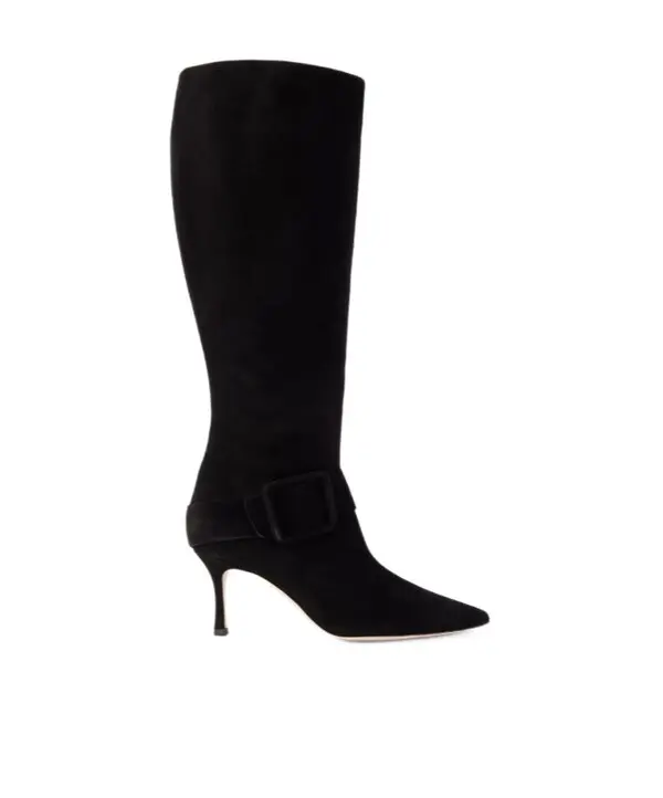Manolo Blahnik Suede Buckle Embellished Knee-high Stiletto Boots