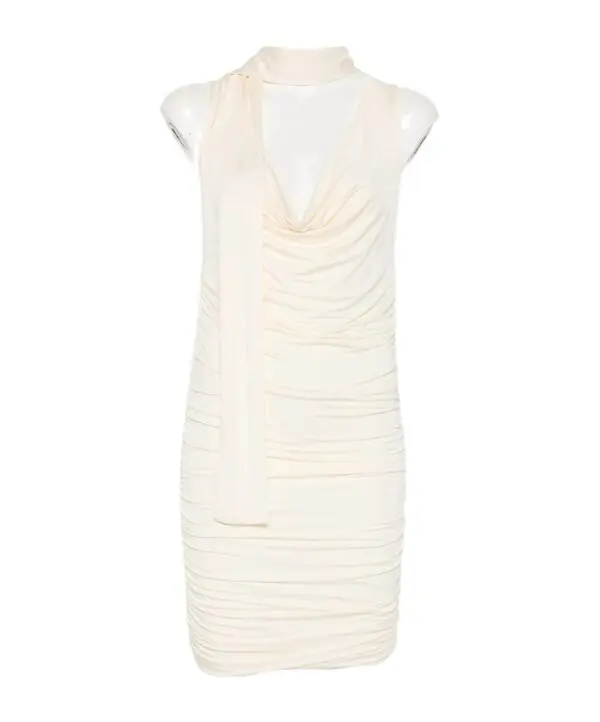 AYA MUSE Draped-meckline Midi Dress - White