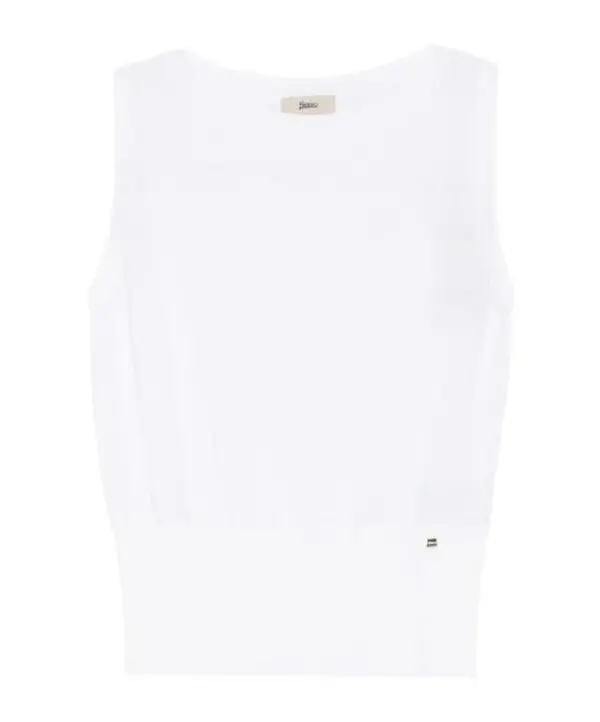 Herno Sleeveless Round Neck Top With Ribbed Details - White