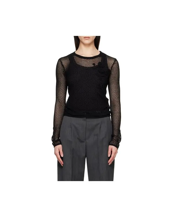 GANNI Floral Appliqué Crochet-knit Sweater