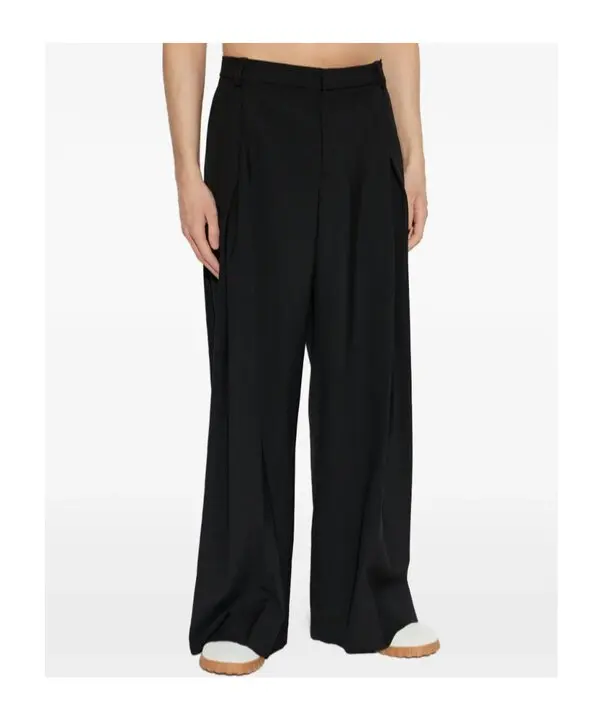 Casablanca Pleated Wide Leg Trousers - Black