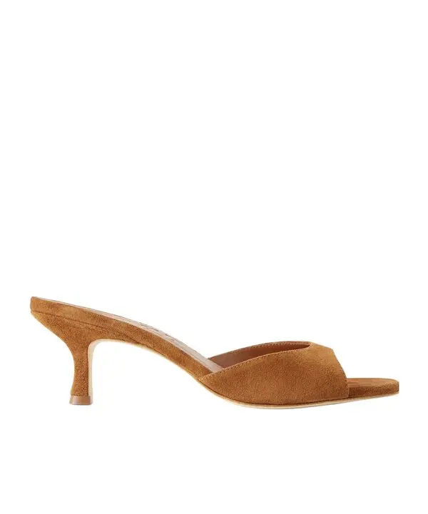 Staud Suede Kitten Heel Mules - Brown