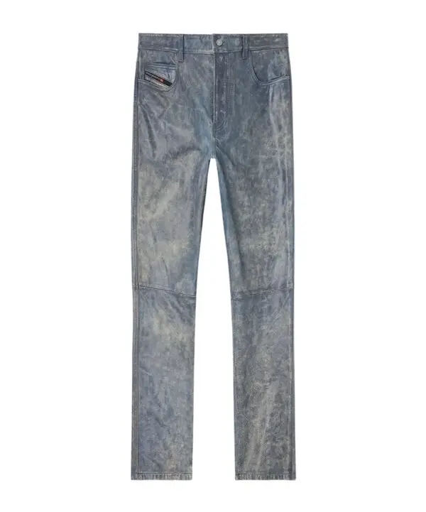 DIESEL® Straight Leg Leather Jeans