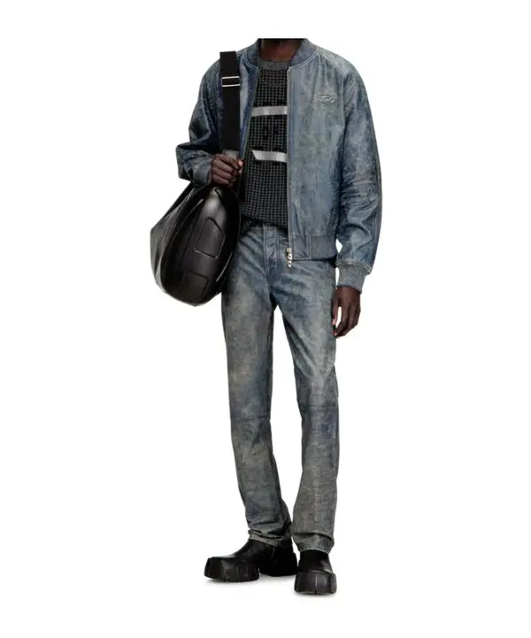 DIESEL® Straight Leg Leather Jeans